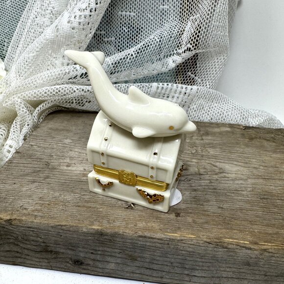 Lenox | Accents | Vintage Lenox Ceramic Dolphin Treasure Chest Trinket ...